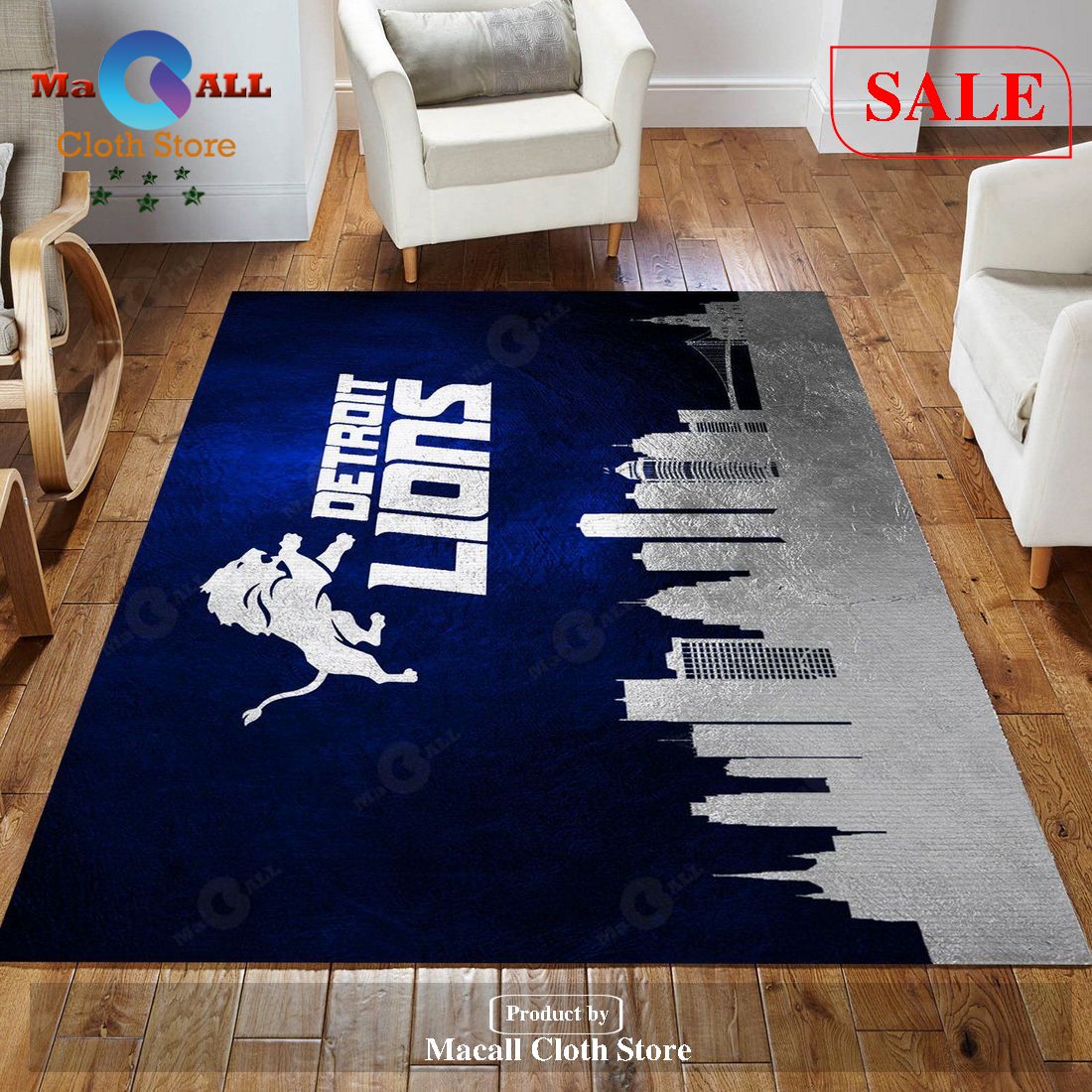 [SALE] Detroit Lions Skyline NFL Team Logos Area Rug, Living Room Rug ...