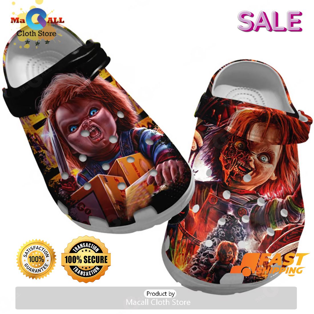 Sale Horror Halloween Chucky Crocs Scary Movie Villain Crocs Macall